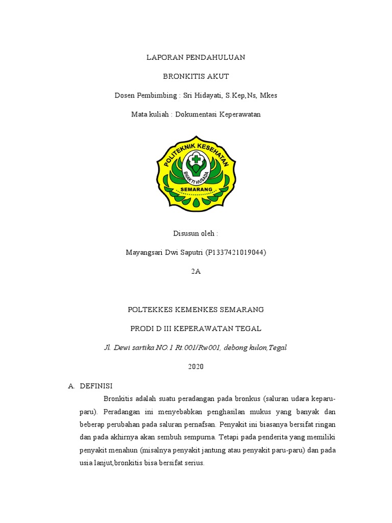 Laporan Pendahuluan Bronkitis | PDF