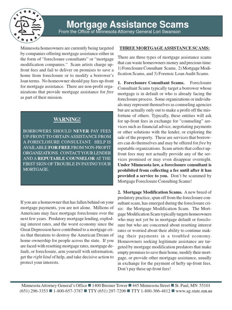 Mortgage Assistance Scams Pdf Mortgage Loan Foreclosure