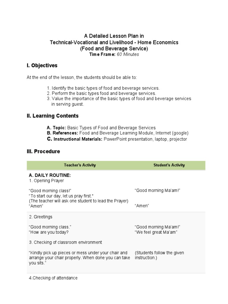 DEMO Detailed Lesson Plan Final | PDF | Buffet | Restaurants