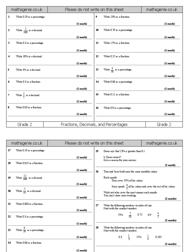 Mathsgenie - Co.uk Mathsgenie - Co.uk Please Do Not Write On This Sheet ...
