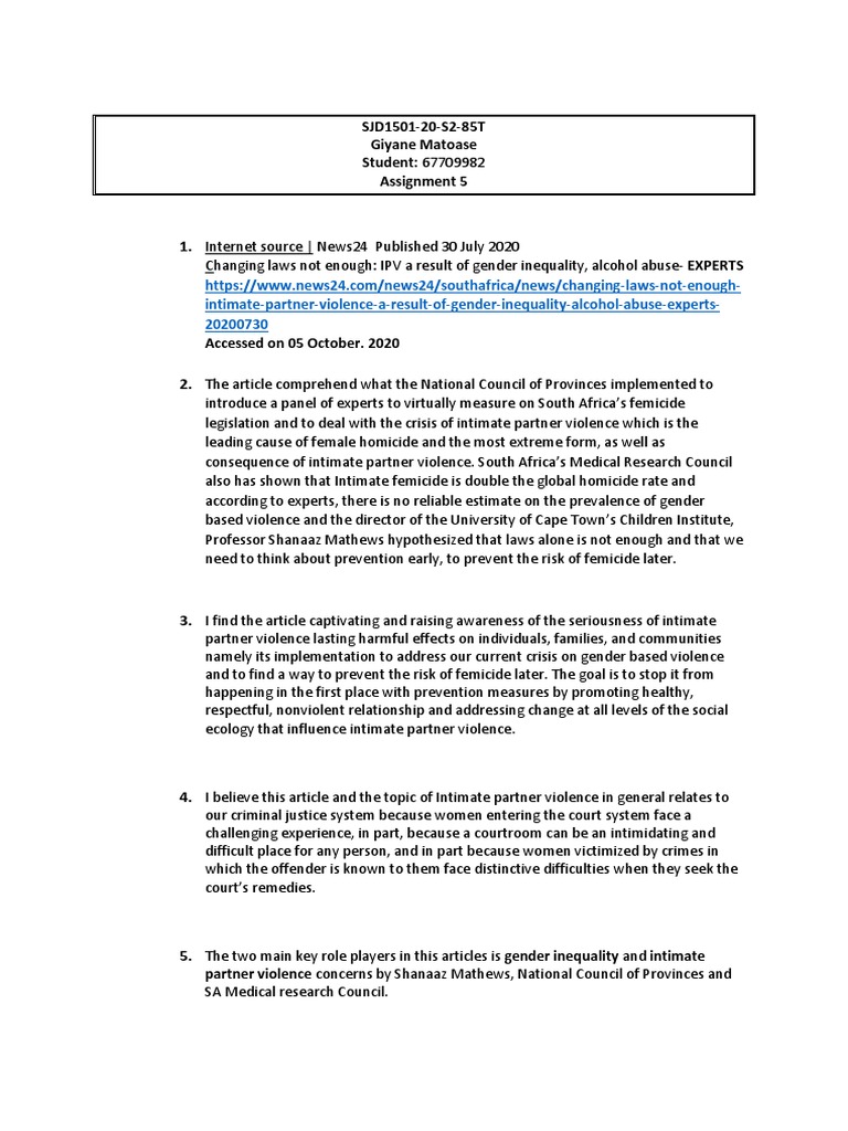 SJD1501 Assignment 5 2020 | PDF | Violence | Morality