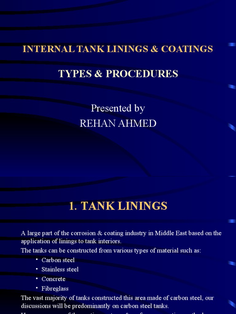 Types & Procedures: Internal Tank Linings & Coatings | PDF | Epoxy ...