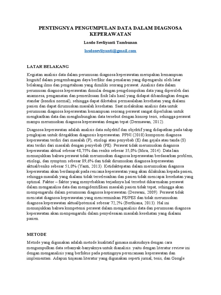 Pentingnya Pengumpulan Data Dalam Diagnosa Keperawatan - 191101151 | PDF