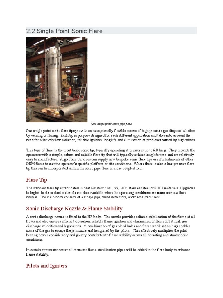Typical Single Point Sonic Pipe Flare Information | PDF | Nozzle | Pipe ...