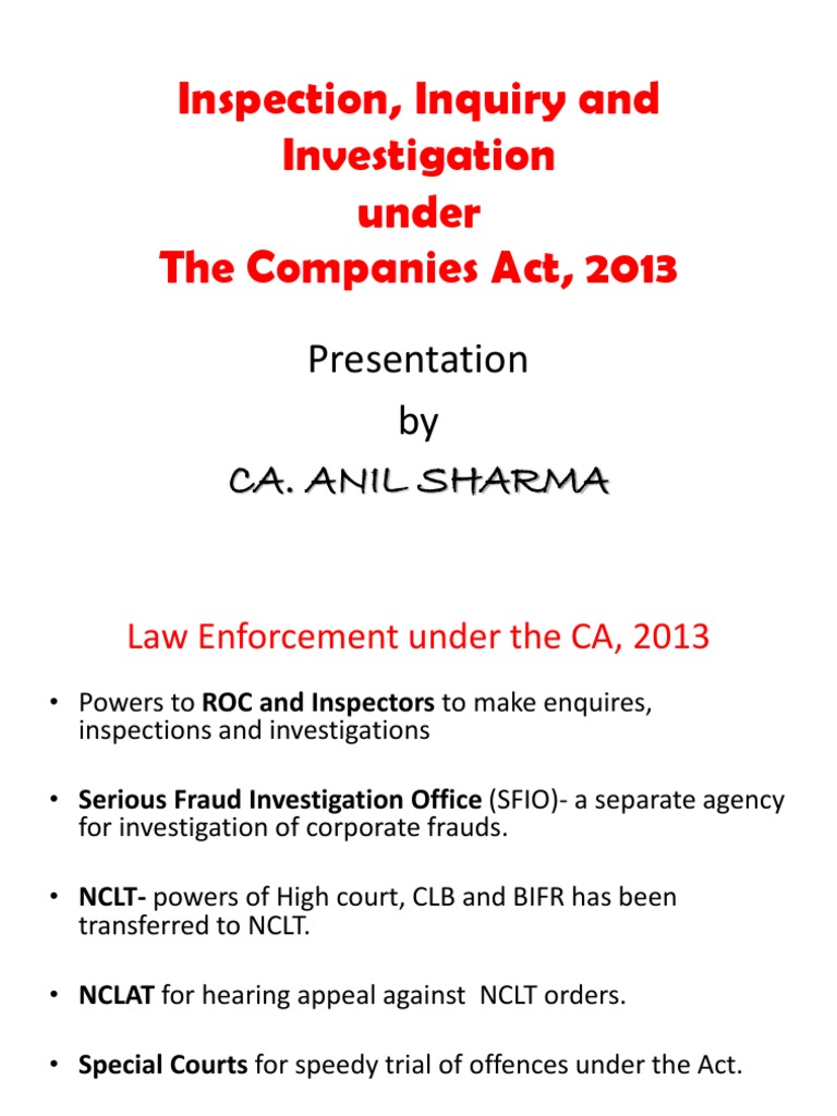 Inspection, Inquiry and Investigation Under The Companies Act, 2013 ...