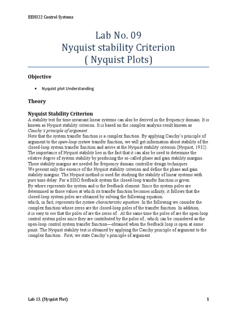 Lab No. 09 Nyquist Stability Criterion (Nyquist Plots) : Objective ...