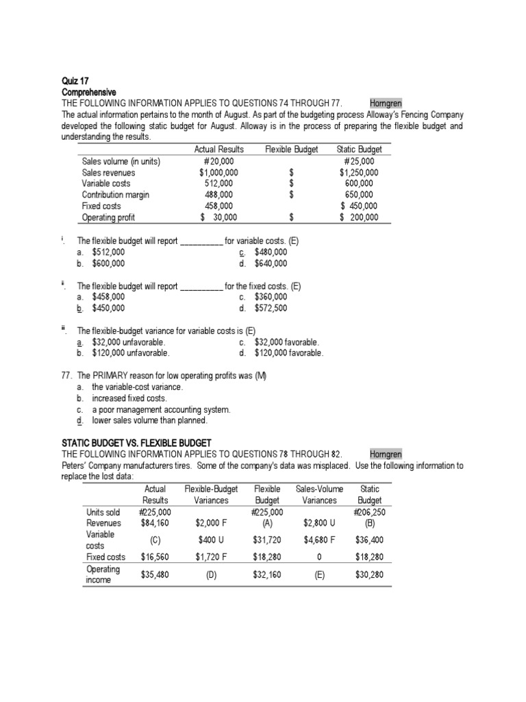 Quiz 17 | PDF | Budget | Business Economics