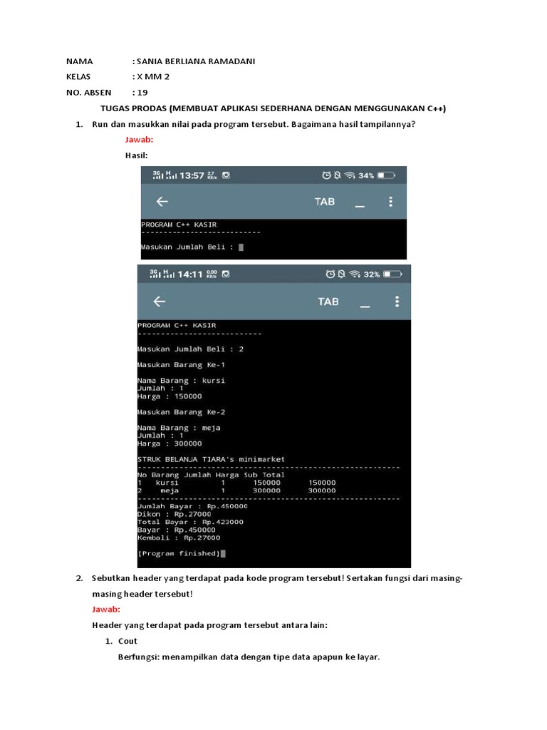 Jawaban Tugas Membuat Aplikasi Kasir Sederhana (Sania Berliana - X MM 2 ...
