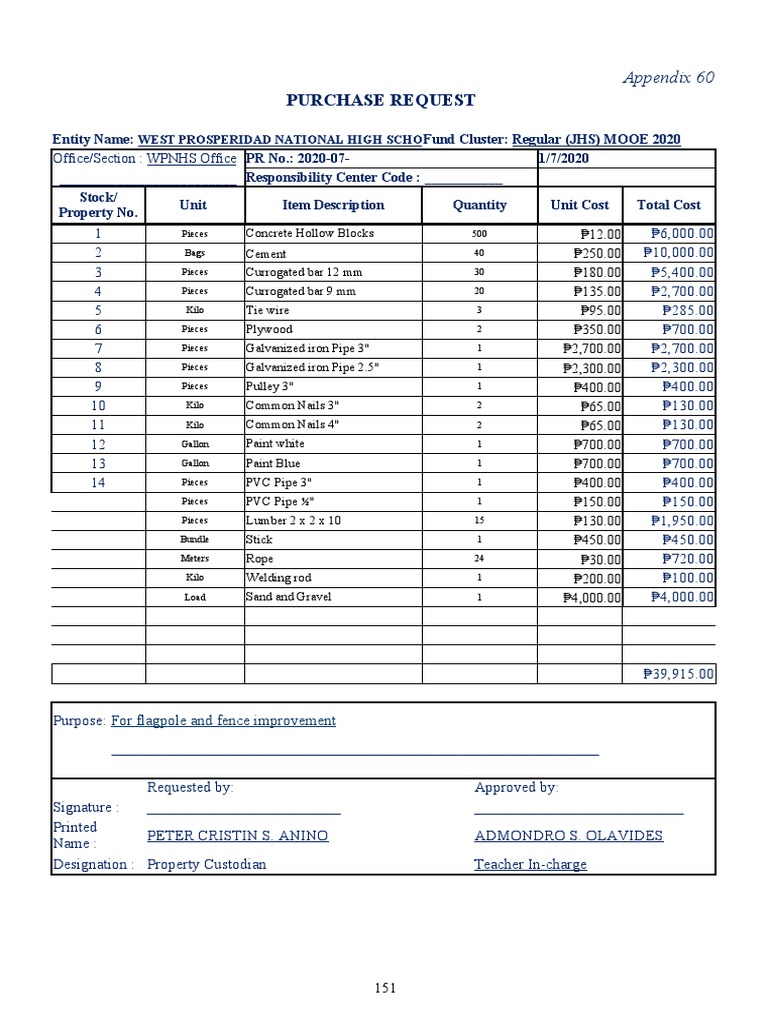 Purchase Request: Appendix 60 | PDF | Building Engineering | Building ...