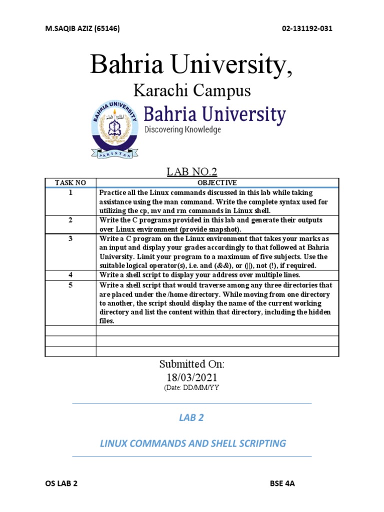 Lab 2 Tasks | PDF | Shell (Computing) | Linux