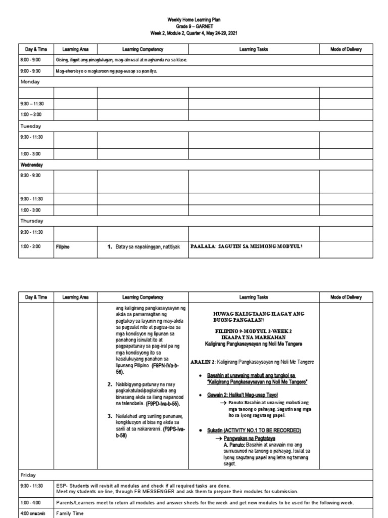 WHLP Week 2 Module 2 Quarter 4 Filipino 9 | PDF