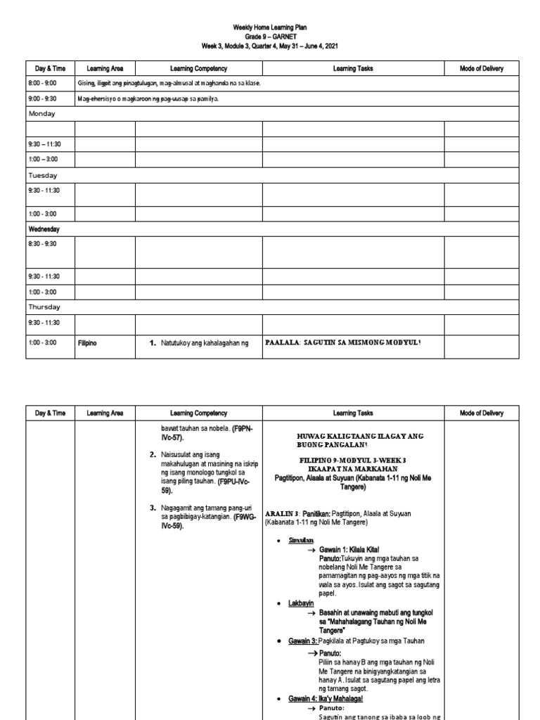 WHLP Week 3 Module 3 Quarter 4 Filipino 9 | PDF