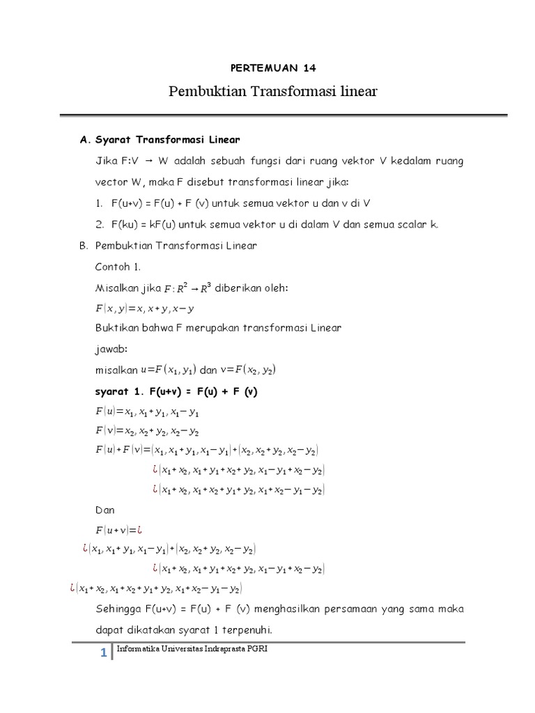 Pembuktian Transformasi Linear | PDF