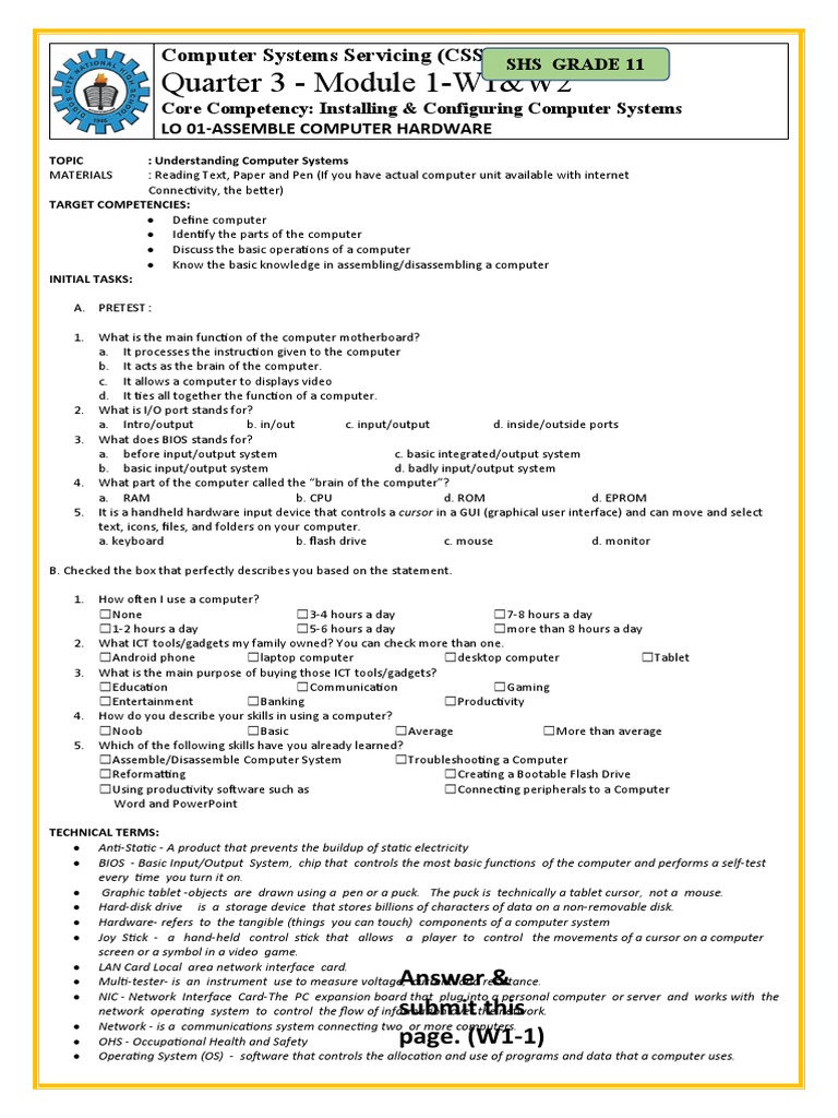 Quarter 3 - Module 1-W1&W2: Computer Systems Servicing (CSS) | Download Free PDF | Personal ...