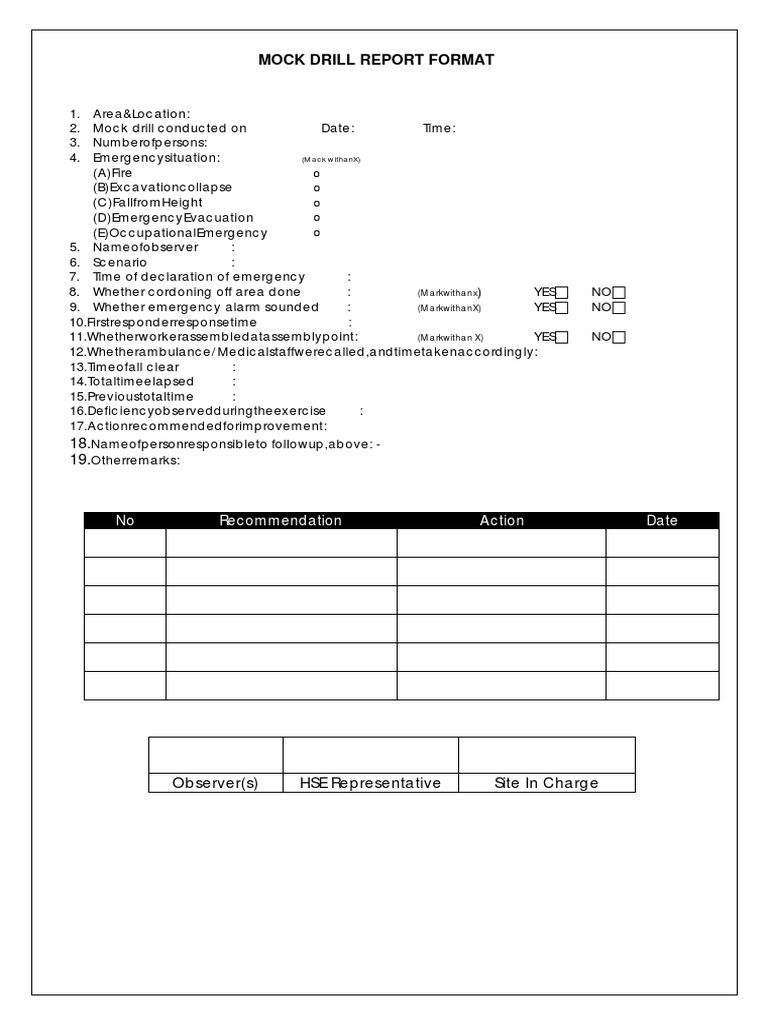 Mock Drill Report Format | PDF