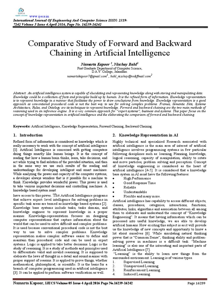 Comparative Study of Forward and Backward Chaining in Artificial Intelligence | PDF | Knowledge ...