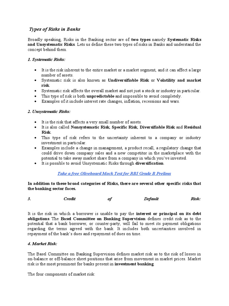 Types of Risk in Banks | PDF | Banks | Credit