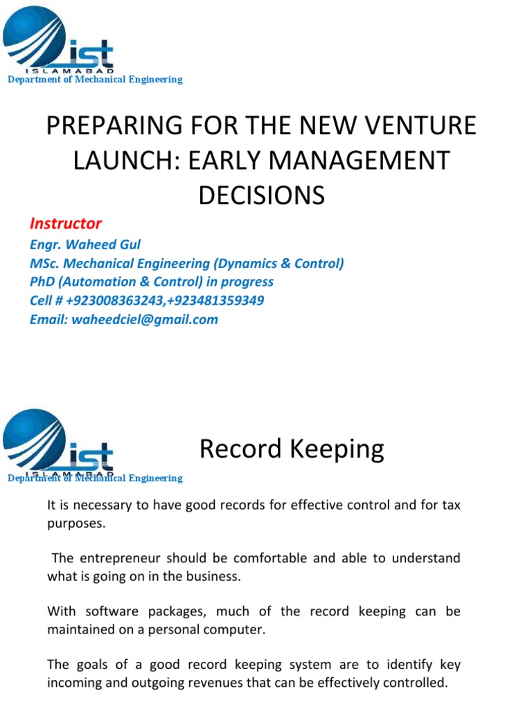 Preparing For The New Venture Launch: Early Management Decisions ...