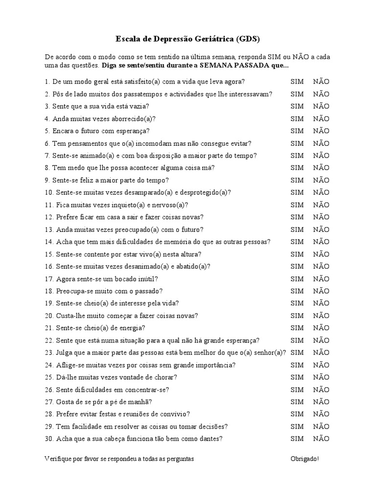 GDS Scale for Assessing Geriatric Depression | PDF