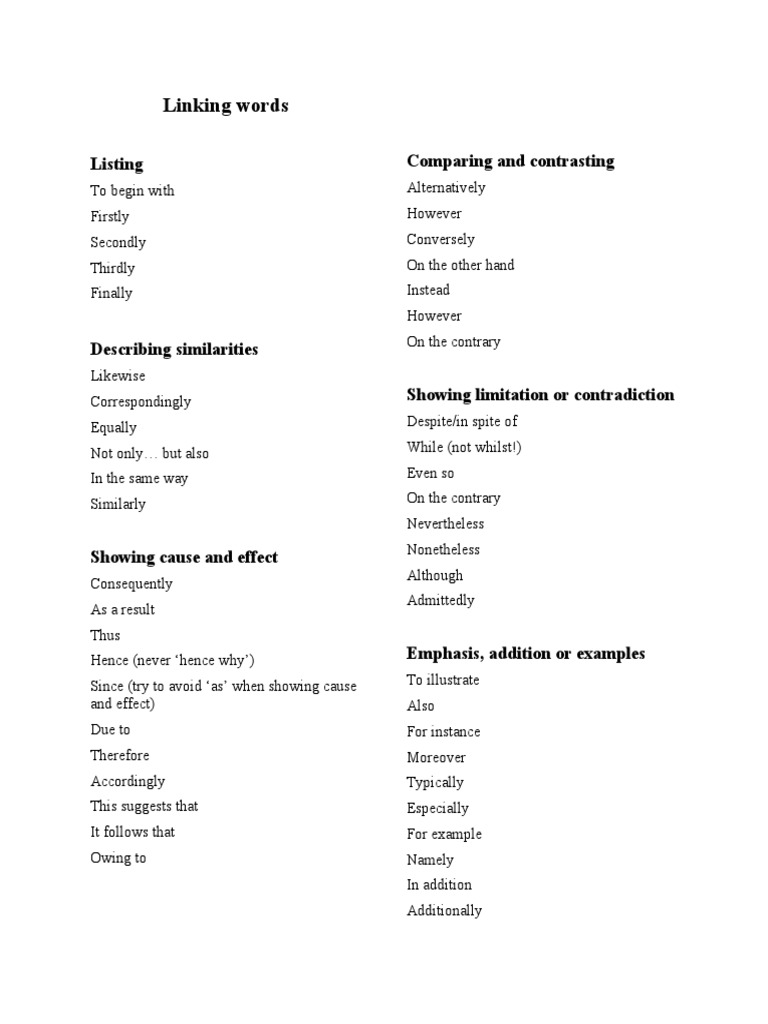 Linking Words: Listing Comparing and Contrasting | PDF