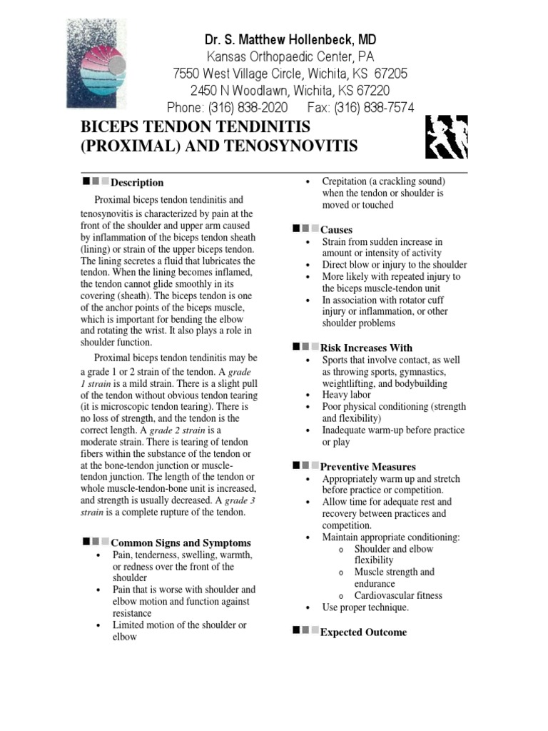 Biceps Tendon Tendinitis With Exercises | PDF | Tendon | Pain