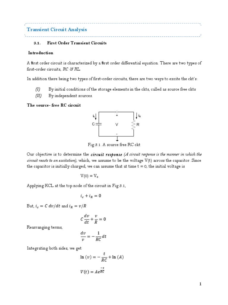 Transient Circuit Analysis 3 1 First Order Transient Circuits Pdf Electrical Network