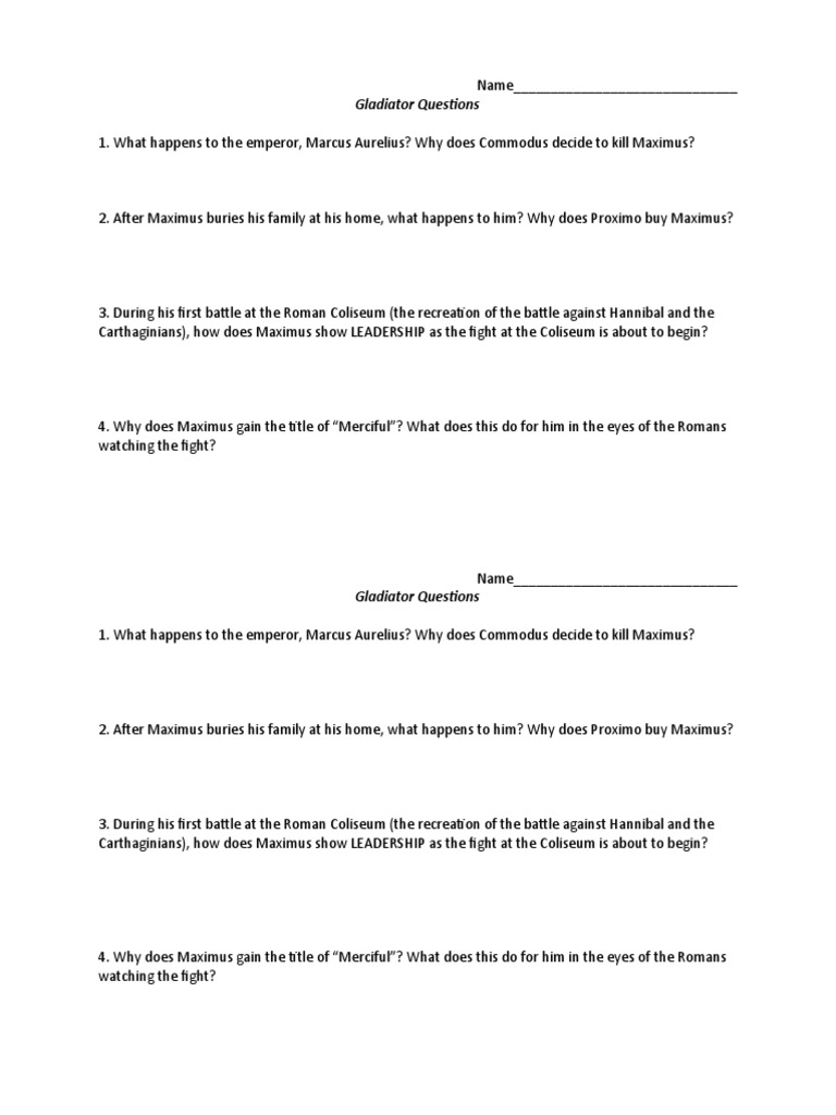 Gladiator Movie WORKSHEET | PDF | Classical Antiquity | Ancient Europe