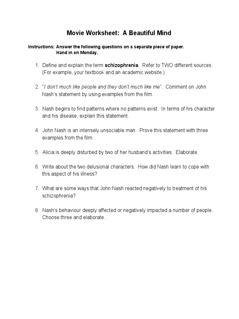 A Beautiful Mind Movie Worksheet | PDF | Philosophy | Self-Improvement