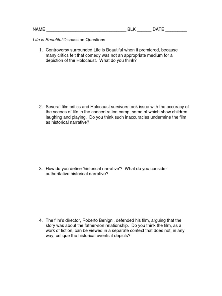 Life is Beautiful: Discussion Questions | PDF