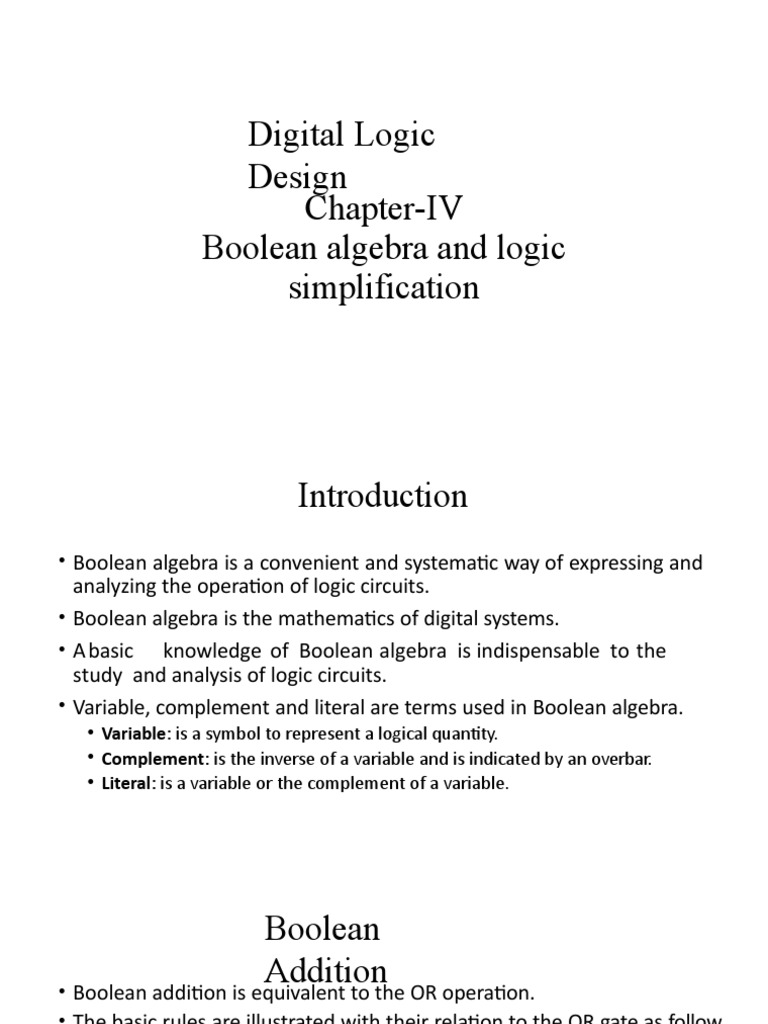 Digital Logic Design Chapter-IV Boolean Algebra and Logic Simplification | PDF | Boolean Algebra ...