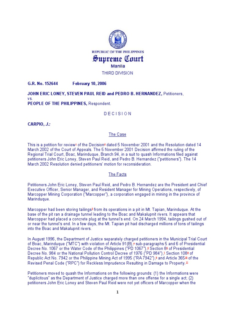 G.R. No. 152644 February 10, 2006 John Eric Loney, Steven Paul Reid and ...