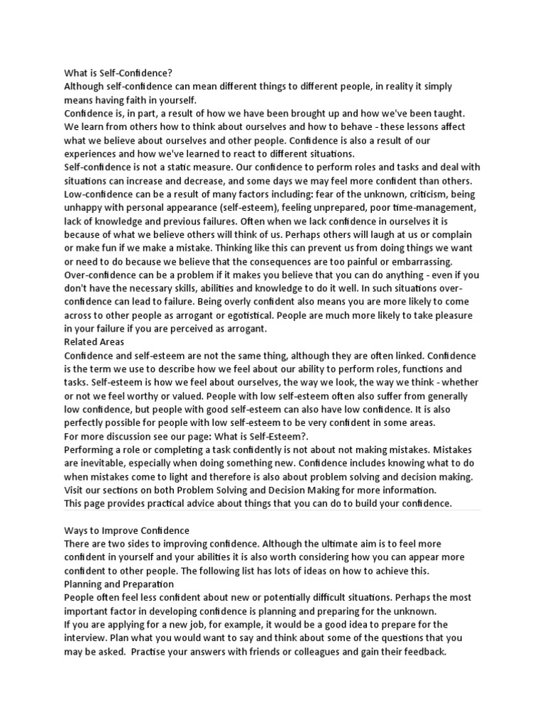 What Is Self Confidence | Download Free PDF | Self Esteem | Behavioural Sciences