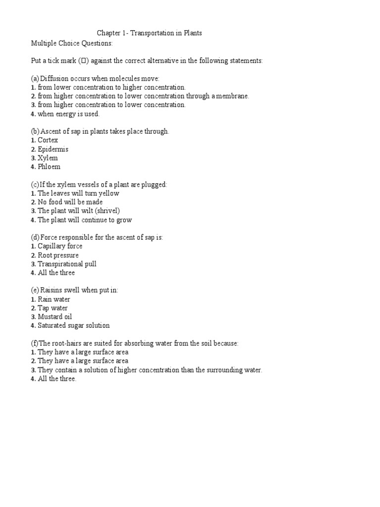 WorkSheet of Chapter 1 (Biology - Class 8) | PDF | Root | Plants