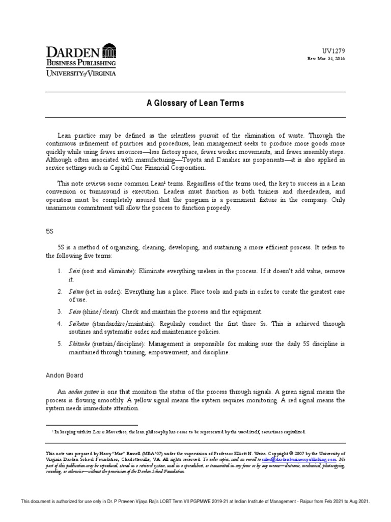 A Glossary of Lean Terms | Download Free PDF | Lean Manufacturing ...