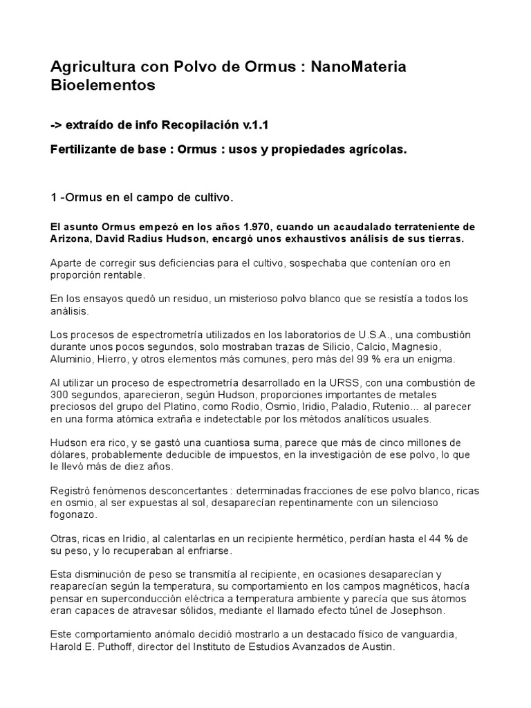 Agricultura Con Polvo de Ormus: NanoMateria Bioelementos Info Recopilación v.1.1 | PDF ...