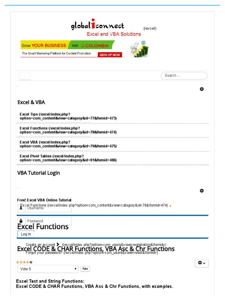 Excel Code And Char Functions Vba Asc And Chr Functions Pdf Letter Case Microsoft Excel