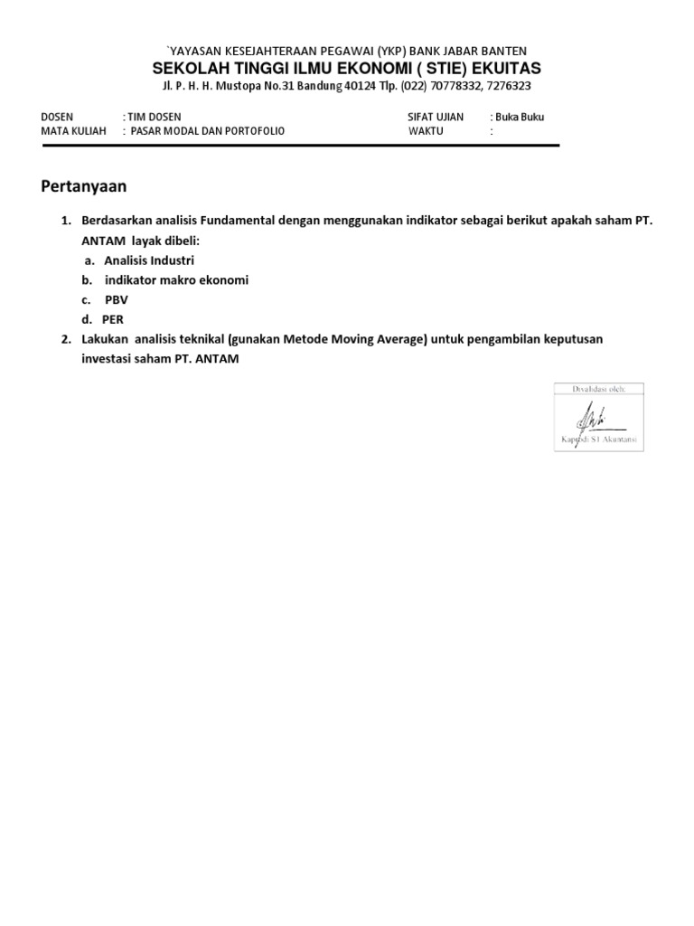 Soal Pasar Modal 2021 Uas Validasi | PDF