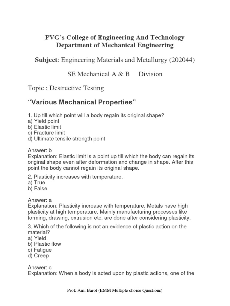 Emm MCQ Unit2 | PDF | Fatigue (Material) | Angular Resolution