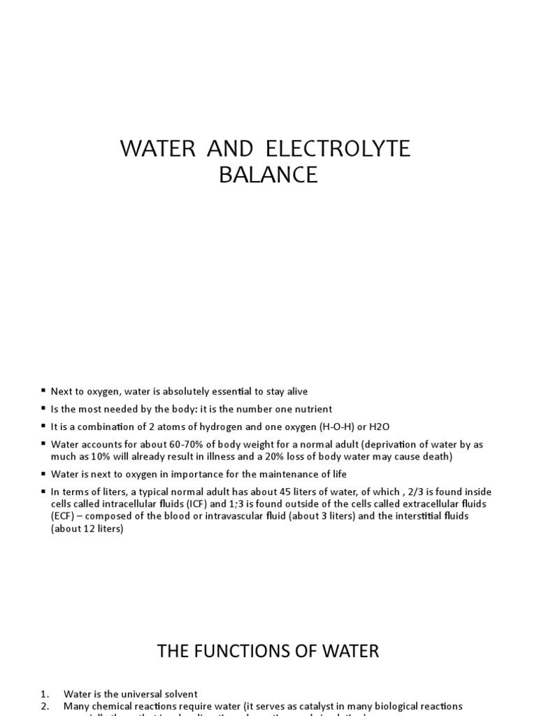 Water and Electrolyte Balance | Download Free PDF | Electrolyte ...