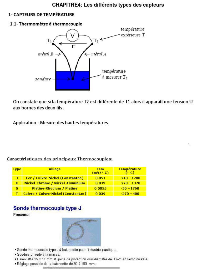 Les Differents Types Des Capteurs | PDF | Pression | Thermocouple