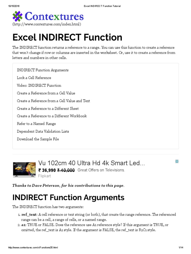 Excel INDIRECT Function Tutorial | PDF | Microsoft Excel | Spreadsheet