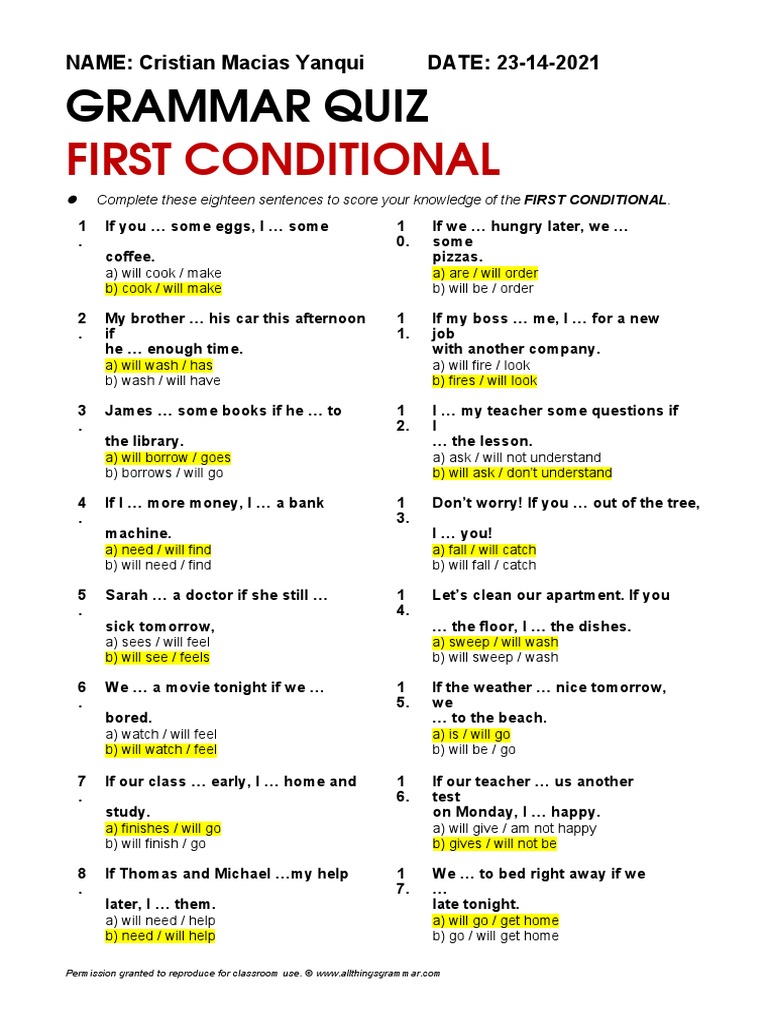 Atg-Quiz-First Conditional | PDF | Language Arts & Discipline