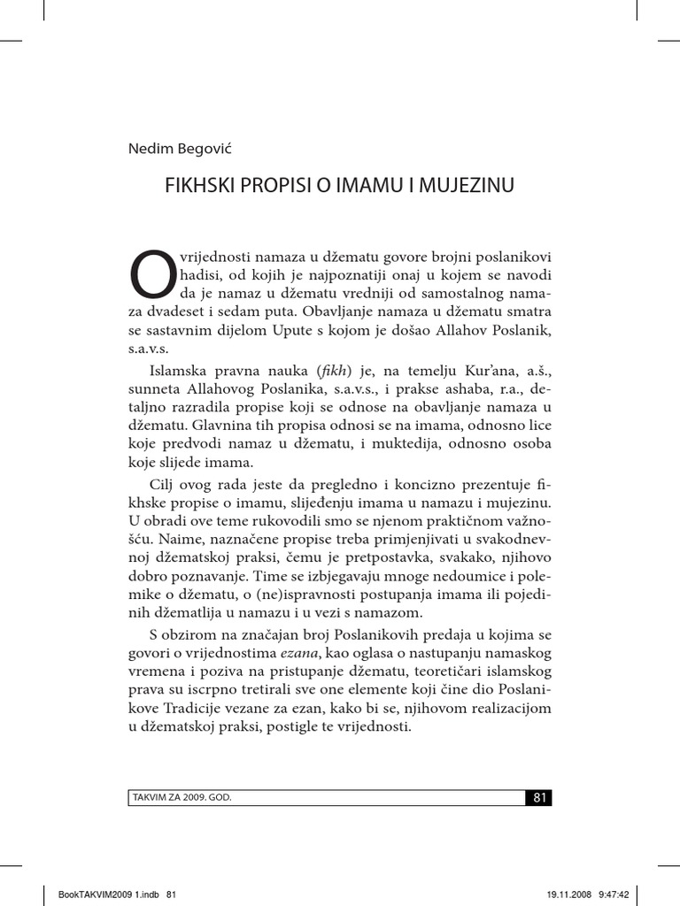 Fikhski Propisi o Imamu I Mujezinu | PDF