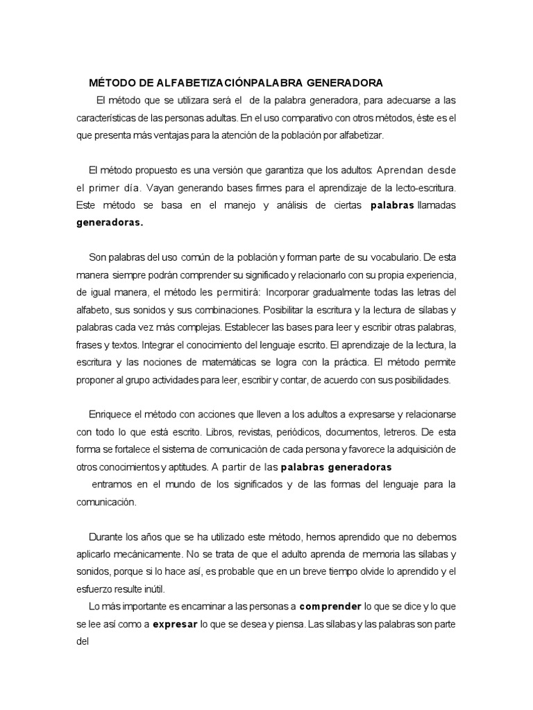 Método de Alfabetizaciónpalabra Generadora | PDF | Escritura | Lingüística
