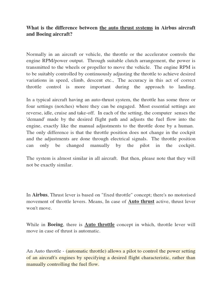 Airbus vs Boeing Auto Thrust Systems | PDF | Throttle | Aircraft