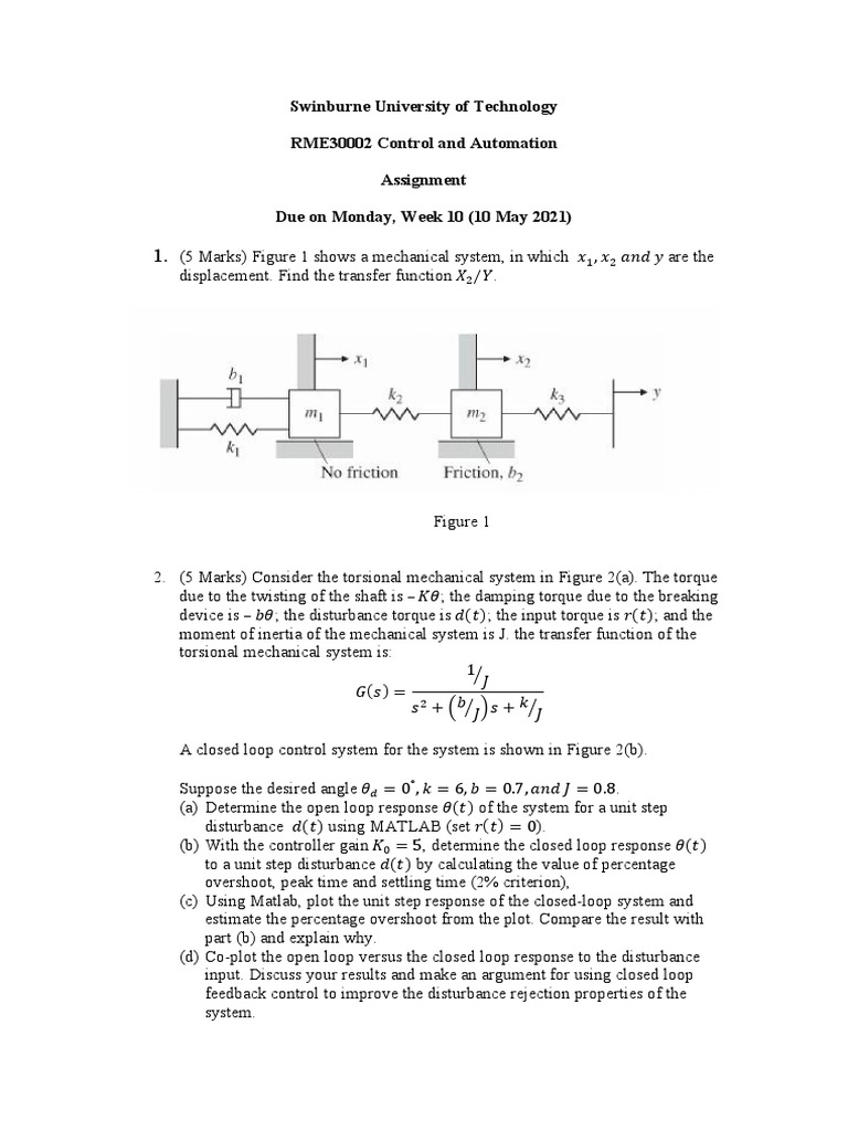 RME30002 Control and Automation Assignment | PDF | Control Theory | Electrical Engineering