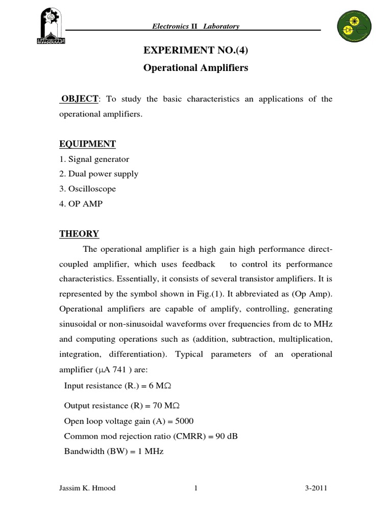 Operational Amplifiers Lab Experiment | PDF | Amplifier | Operational Amplifier