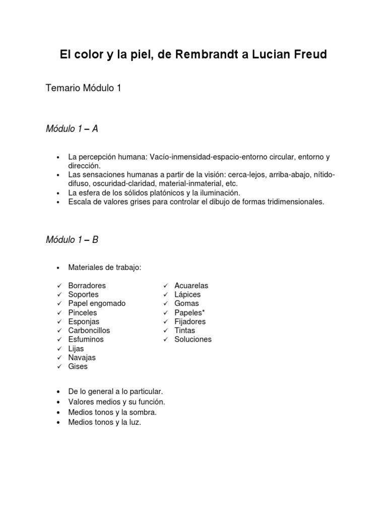 Temario Modulo 1 - El Color y La Piel, de Rembrandt A Lucian Freud | PDF