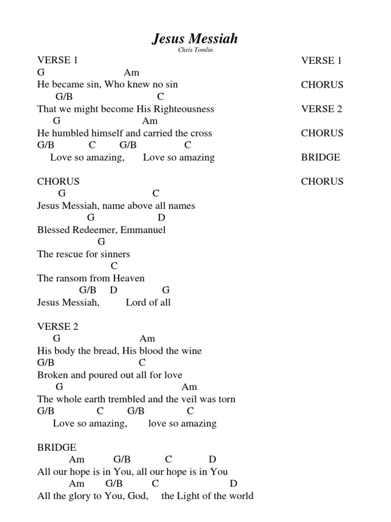 Jesus Messiah Lyrics by Chris Tomlin | PDF | Religion & Spirituality