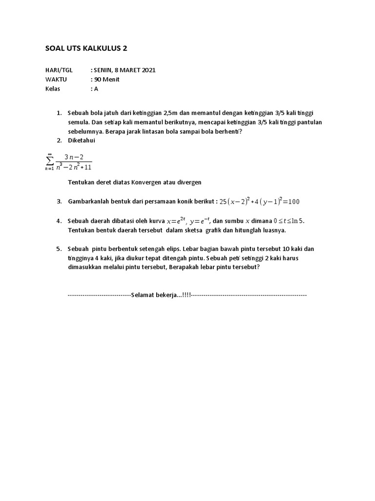Soal Uts Kalkulus 2 2021 | PDF